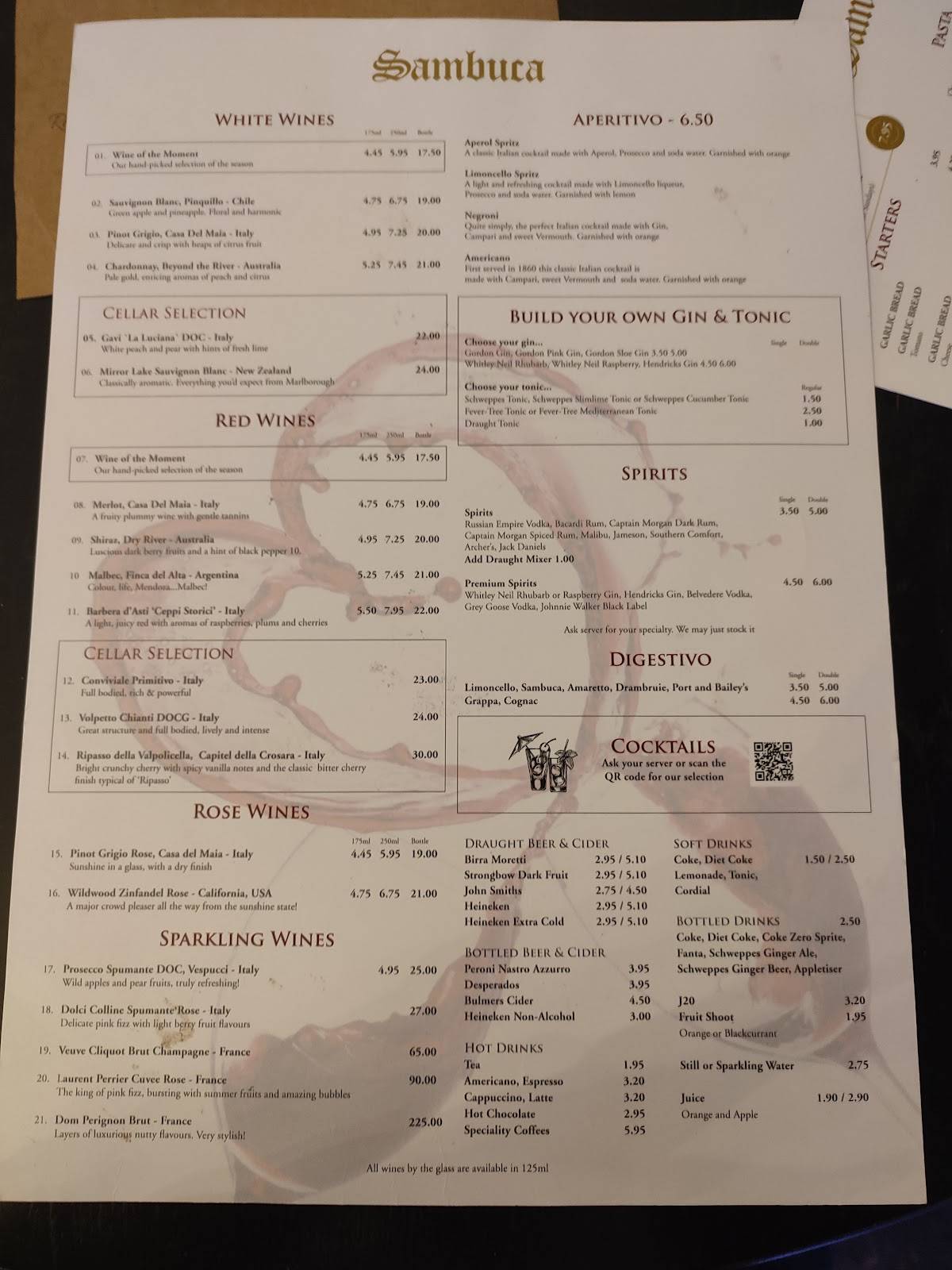 Menu at Sambuca Forest Hall restaurant, Newcastle upon Tyne