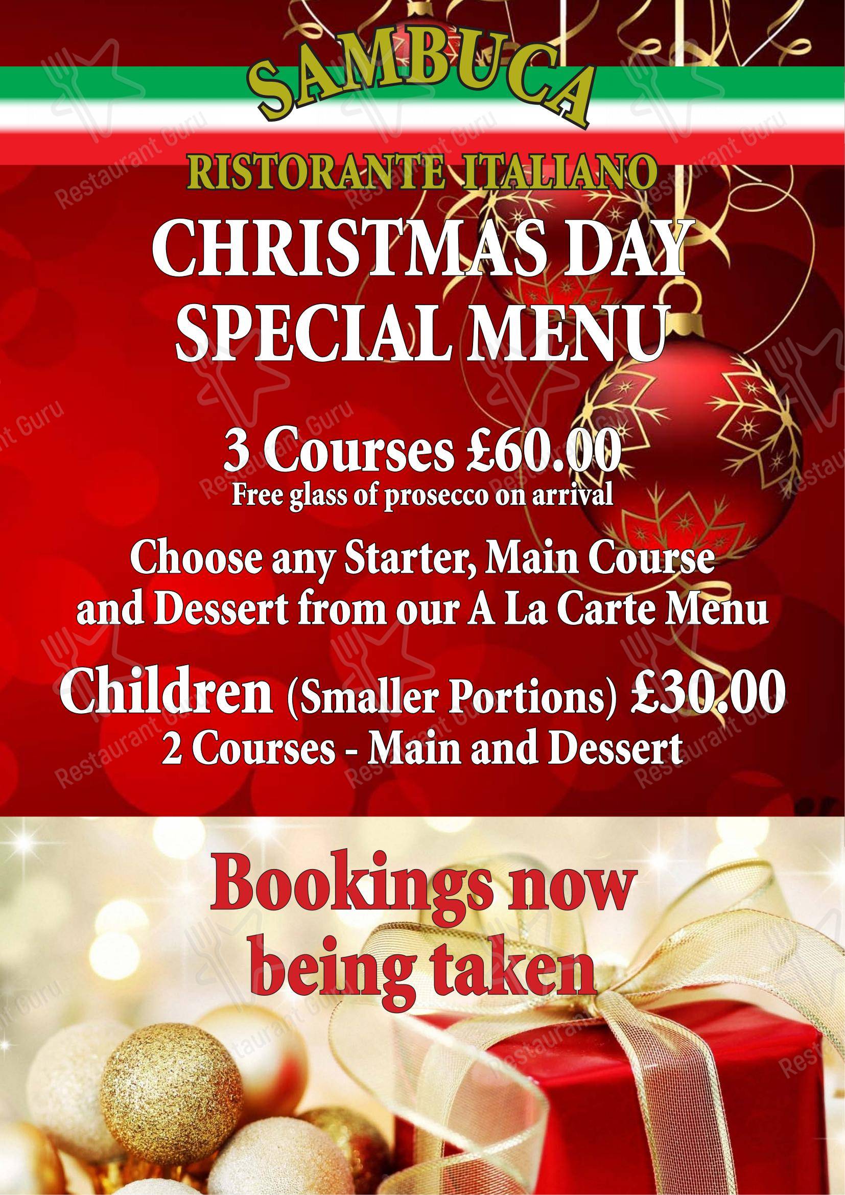 Menu at Sambuca restaurant, Leeds, 2 Queen's Pl