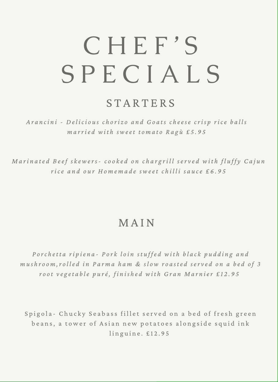 Menu at Sambuca Forest Hall restaurant, Newcastle upon Tyne