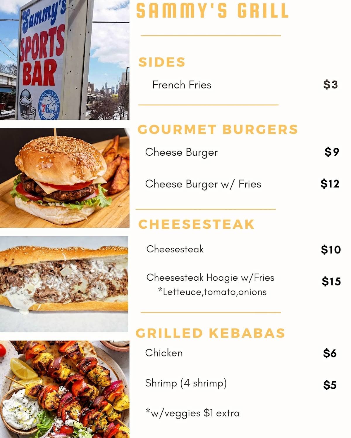 Menu at Sammy's Sports Bar, Philadelphia, Market St