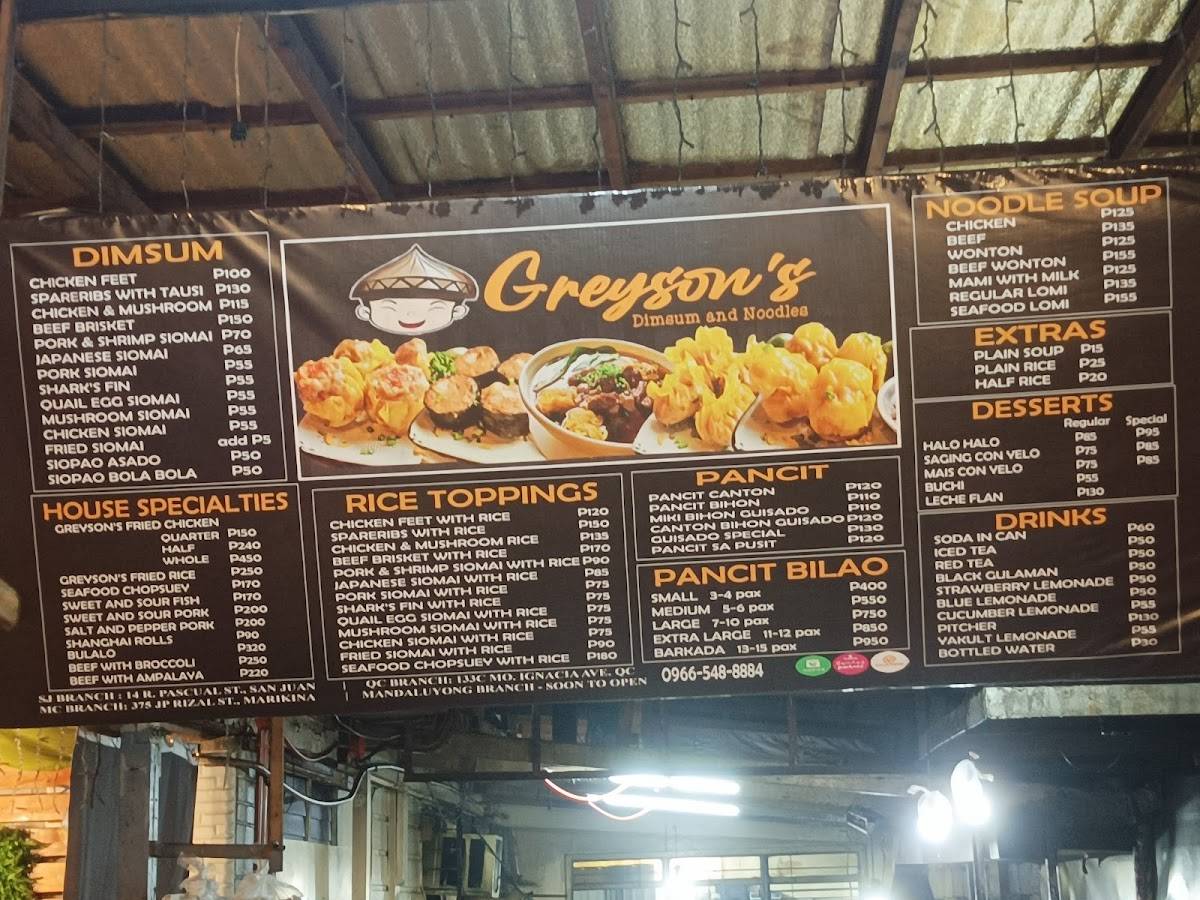 Menu at Greyson's Dimsum and Noodles - SAN JUAN BRANCH restaurant, San Juan