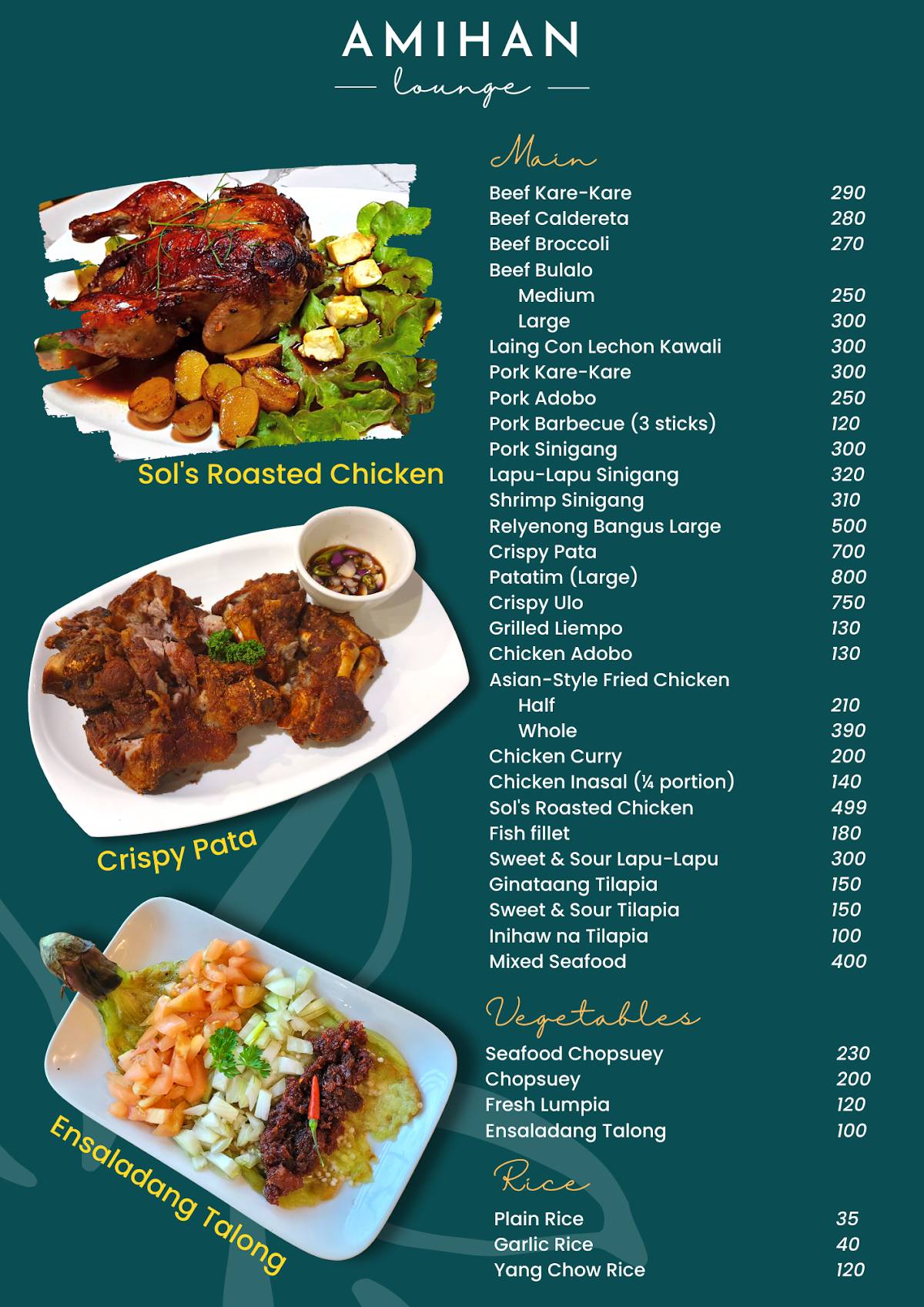 Carta del restaurante Amihan Lounge, San Pablo