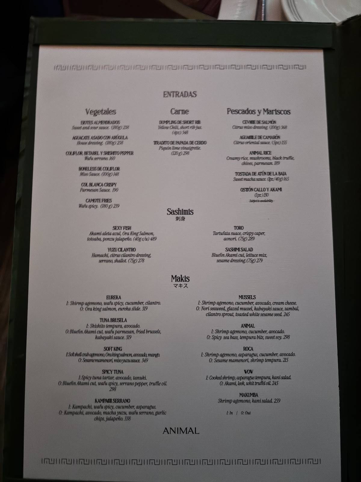 Carta del restaurante Animal Calzada, San Pedro Garza García