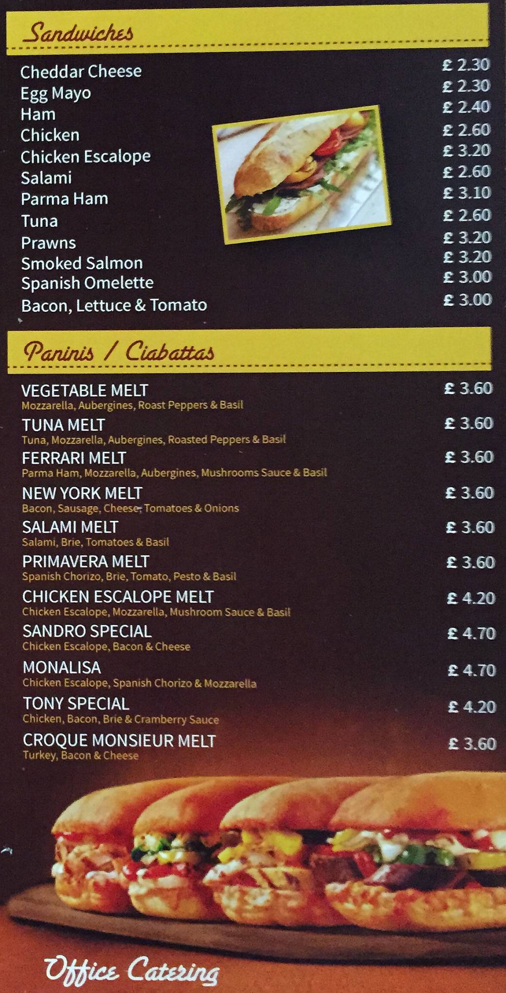 Menu at Sandro Sandwich Bar, London