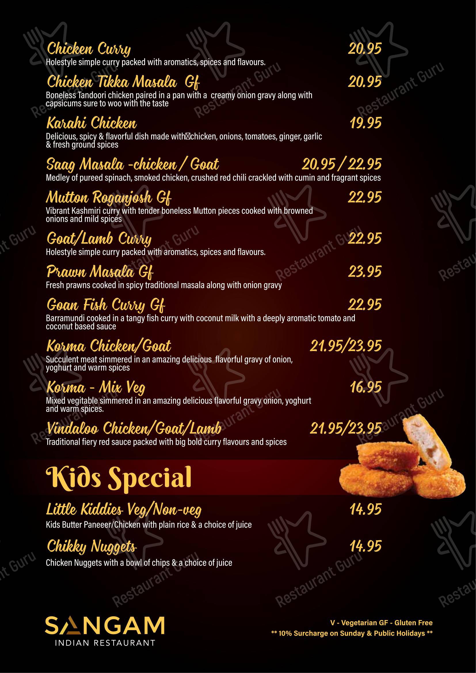 Menu at Sangam Indian Restaurant, Edmondson Park, Camden Valley Wy
