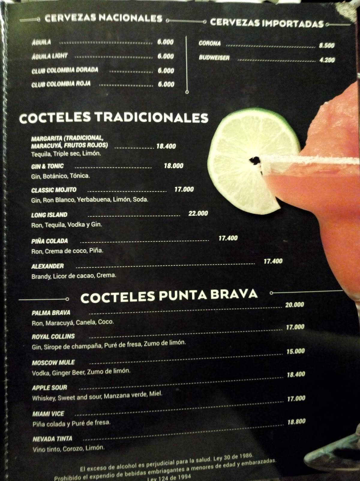 Menu at PUNTA BRAVA RESTAURANTE, Santa Marta, Hernández #6-01