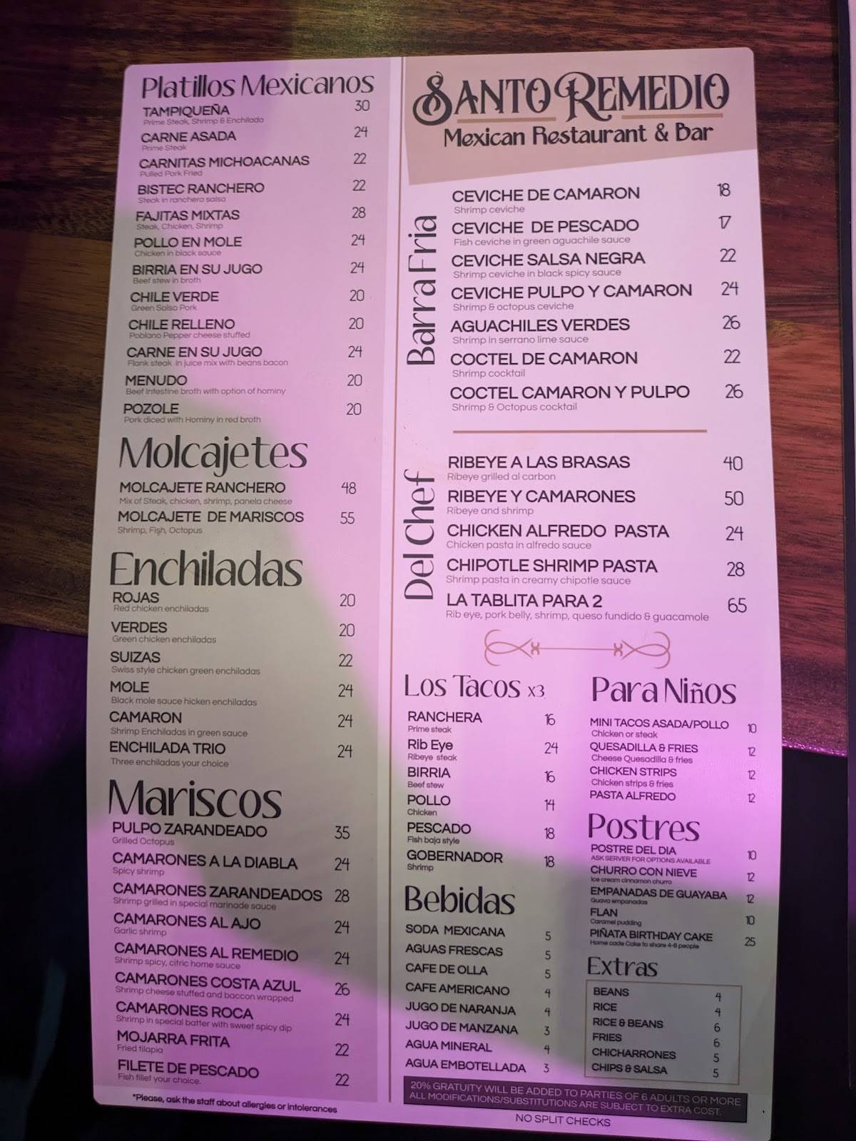 Menu at Santo Remedio Mexican Resto-Bar, Orange