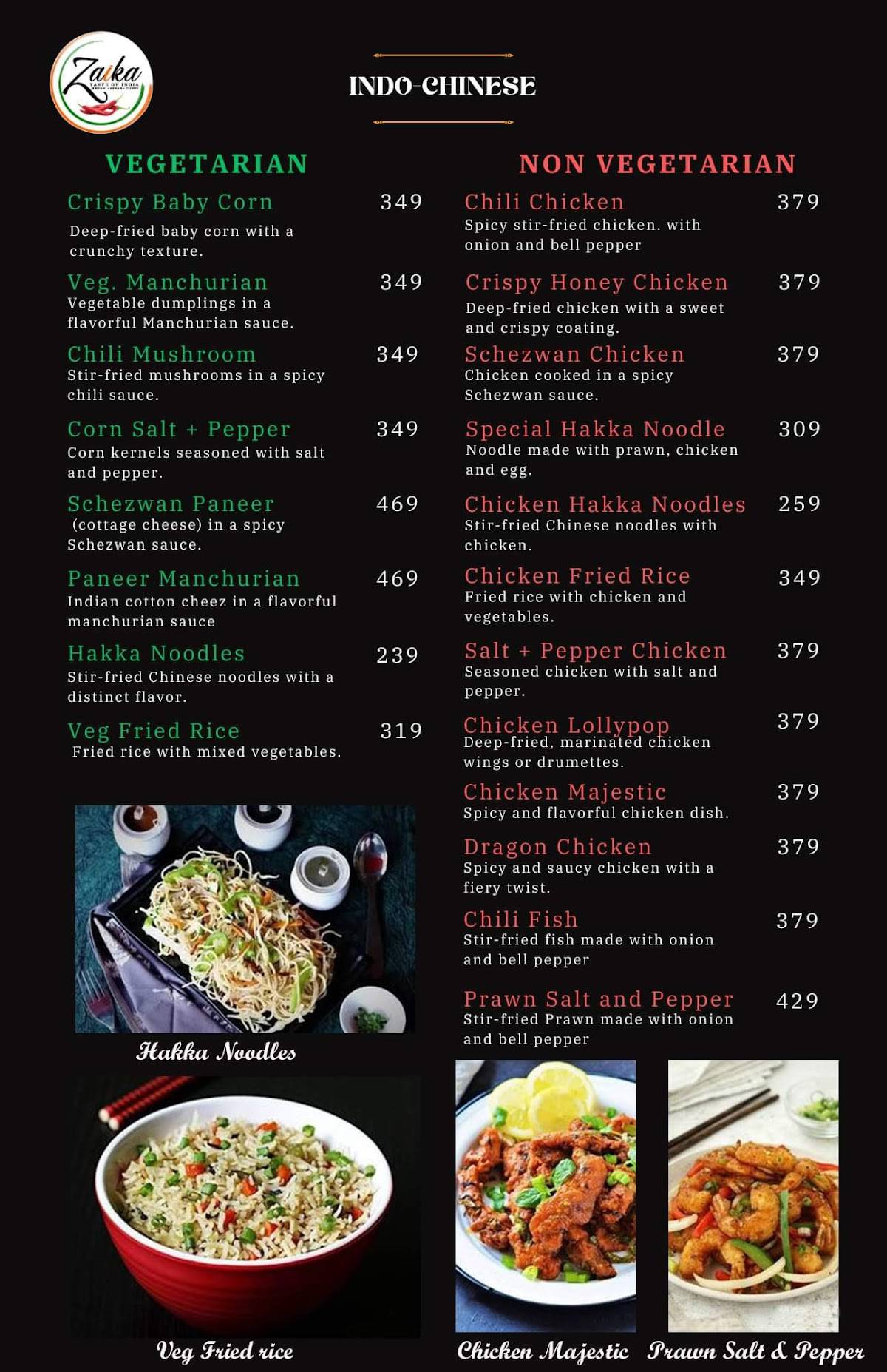 Menu at Zaika Restaurant, Santo Tomas