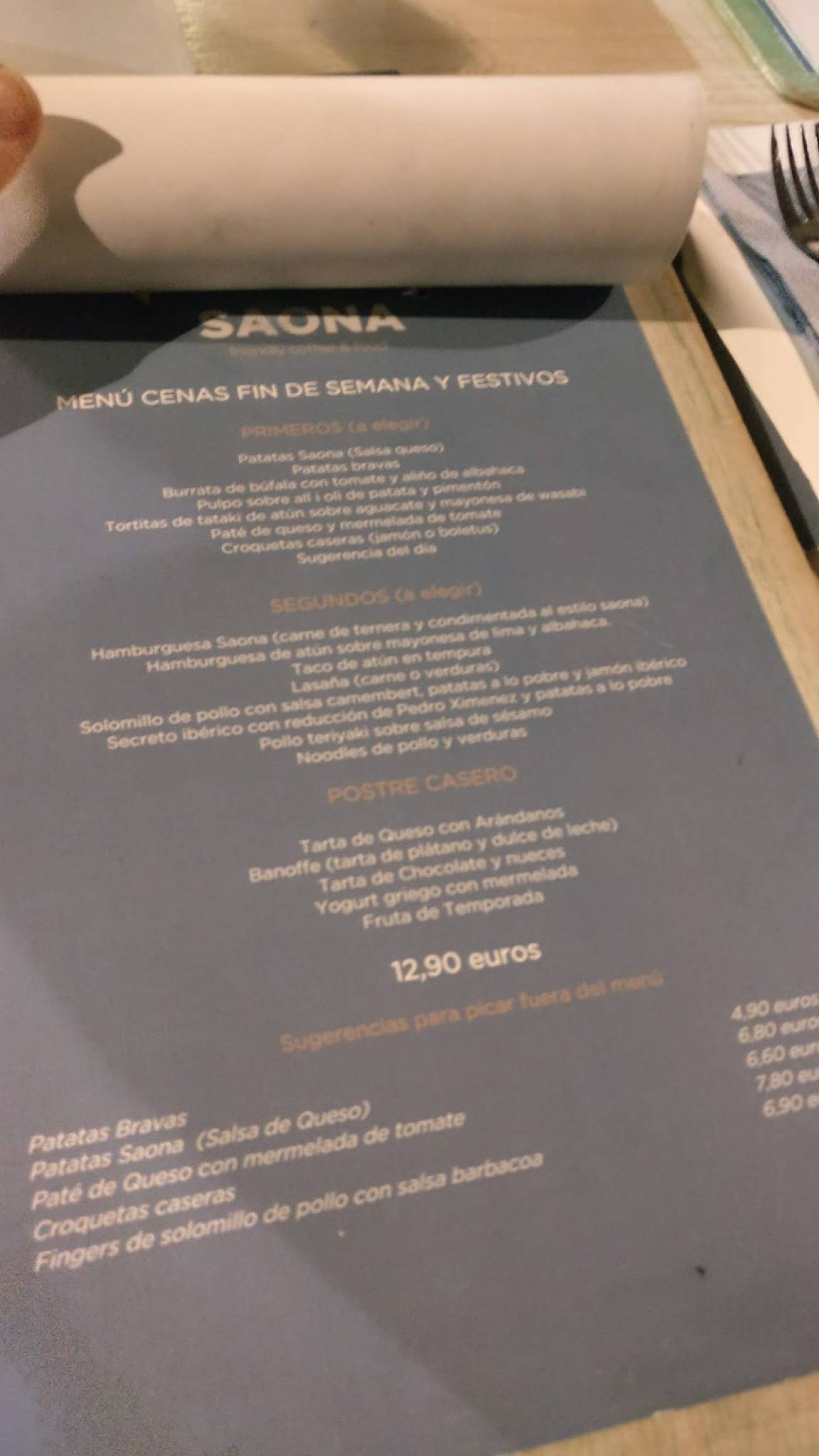Carta del restaurante Saona Alameda, Valencia, Pg. del l'Albereda
