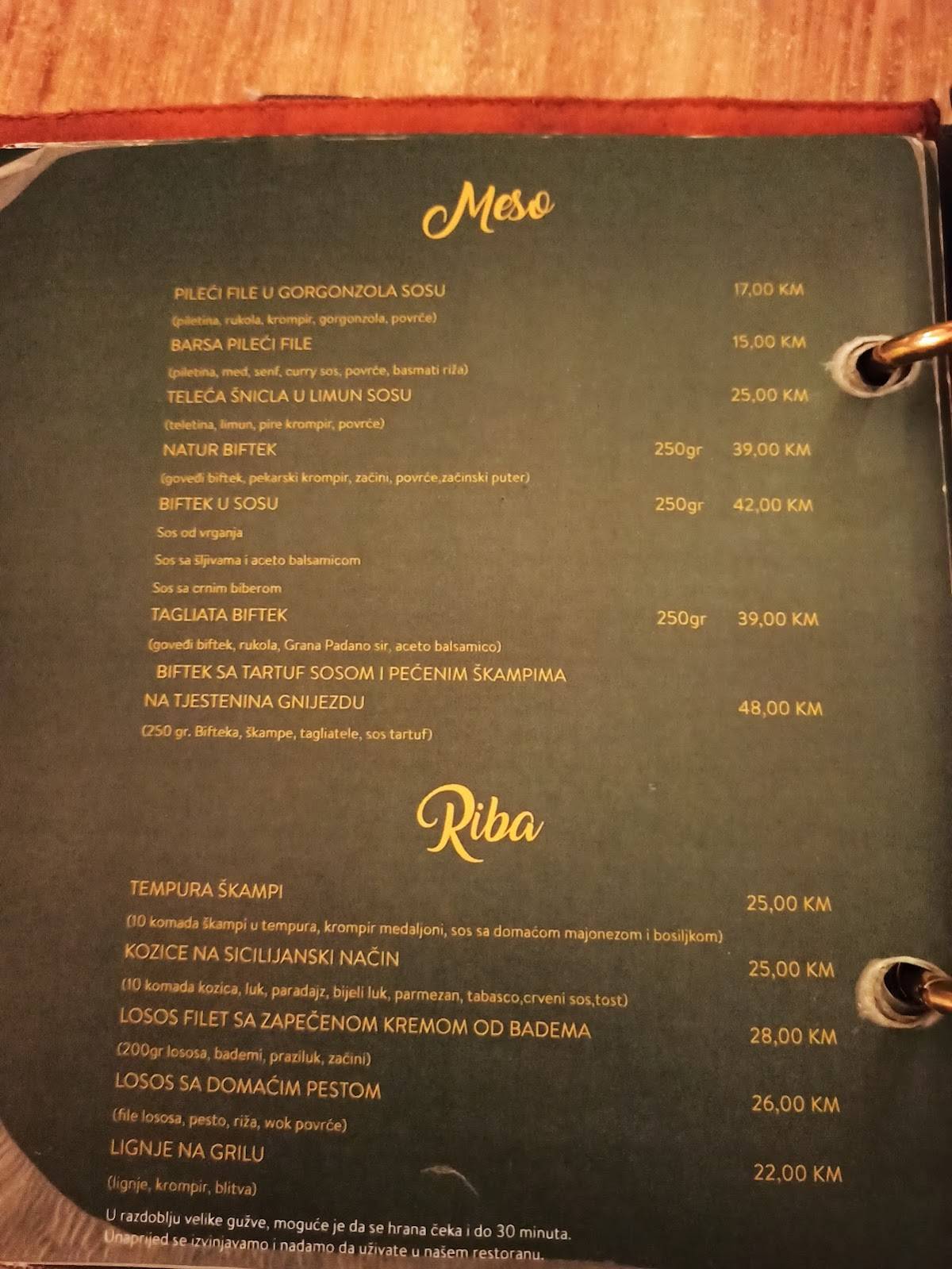 Menu at BarSa - Pizzeria Restaurant, Sarajevo