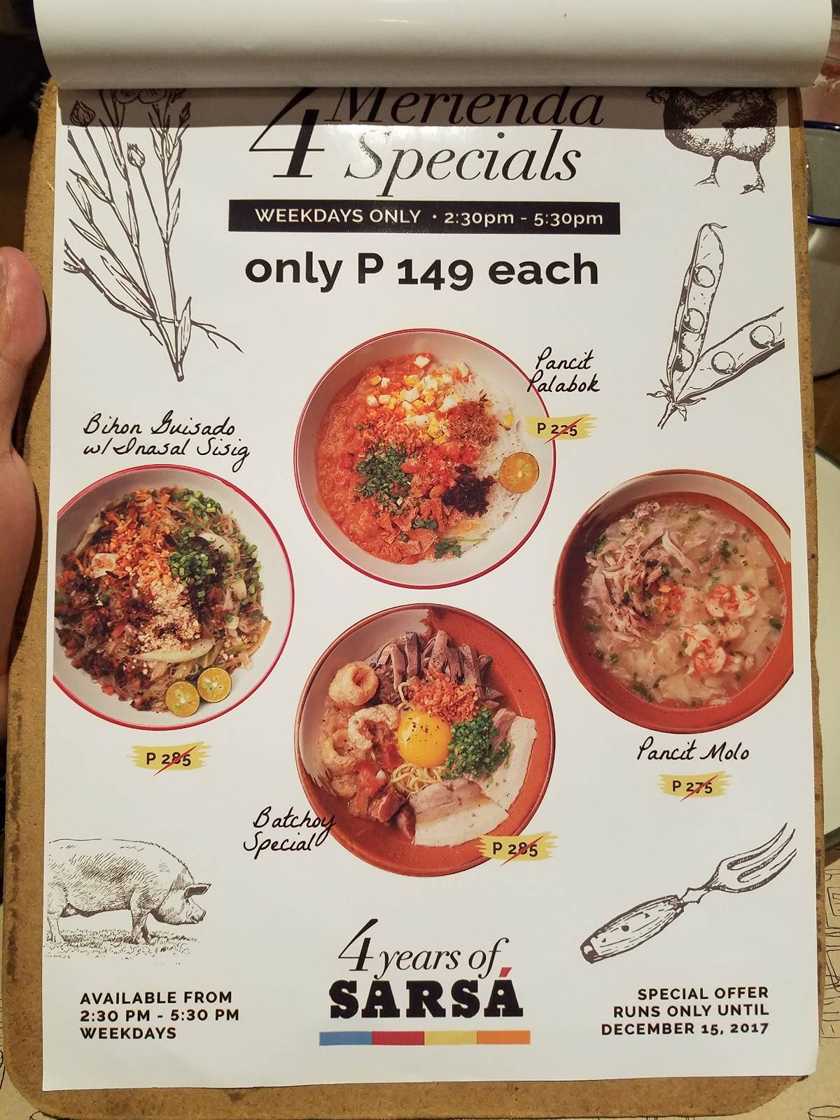 Menu at Sarsá Kitchen + Bar, Makati, 109 Rada