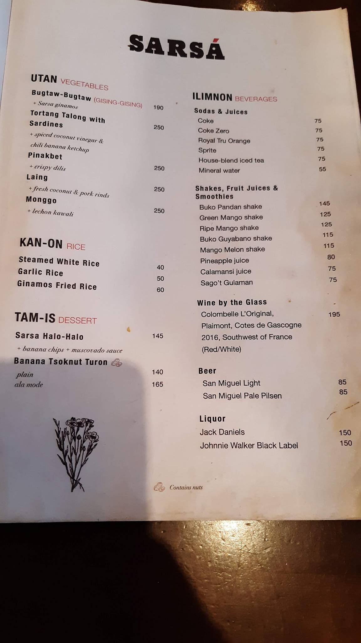 Menu at Sarsá Kitchen + Bar, Makati, 109 Rada