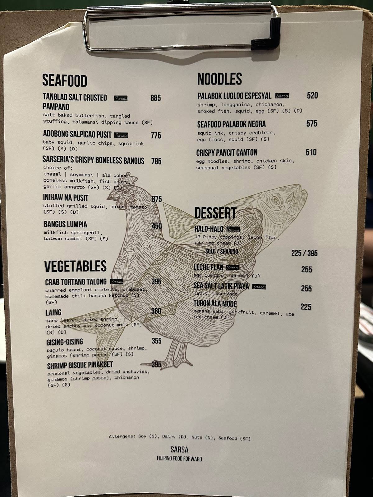 Menu at Sarsá Kitchen + Bar, Makati, 109 Rada