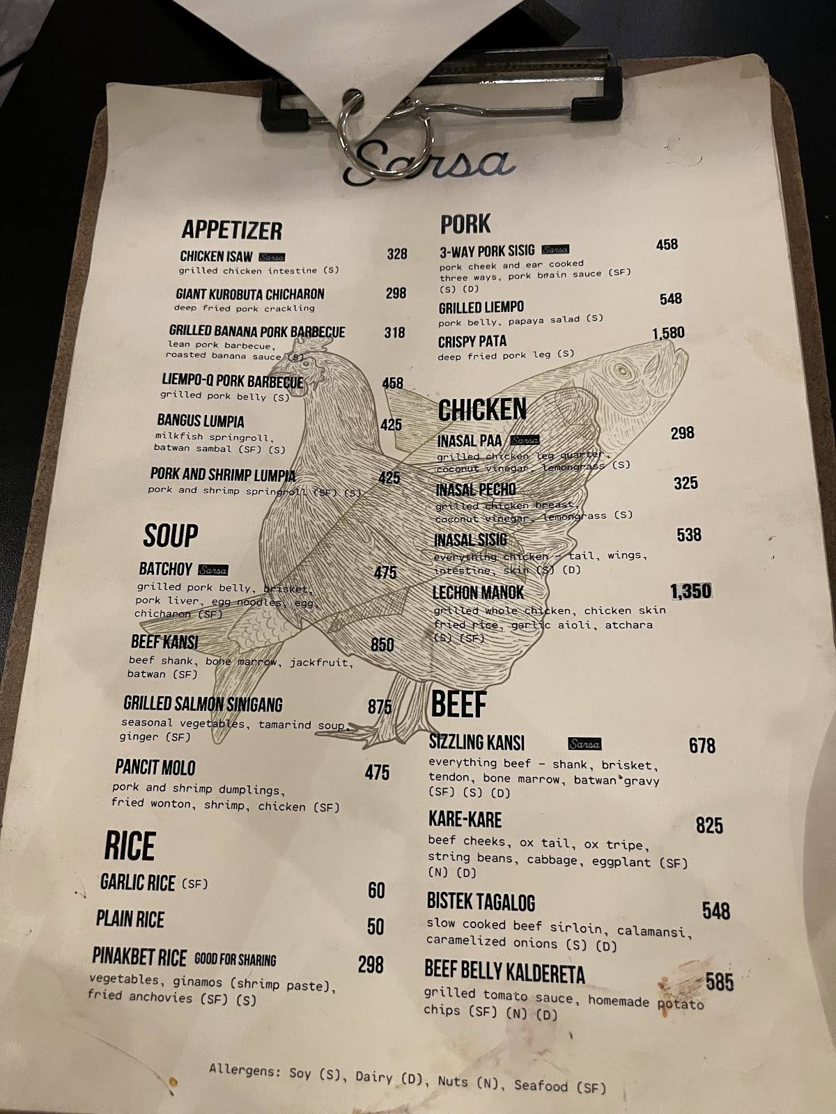 Menu at Sarsá Kitchen + Bar, Makati, 109 Rada