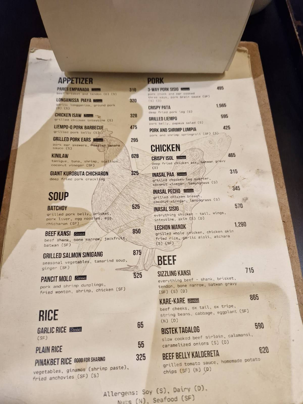 Menu at Sarsá Kitchen + Bar, Makati, 109 Rada