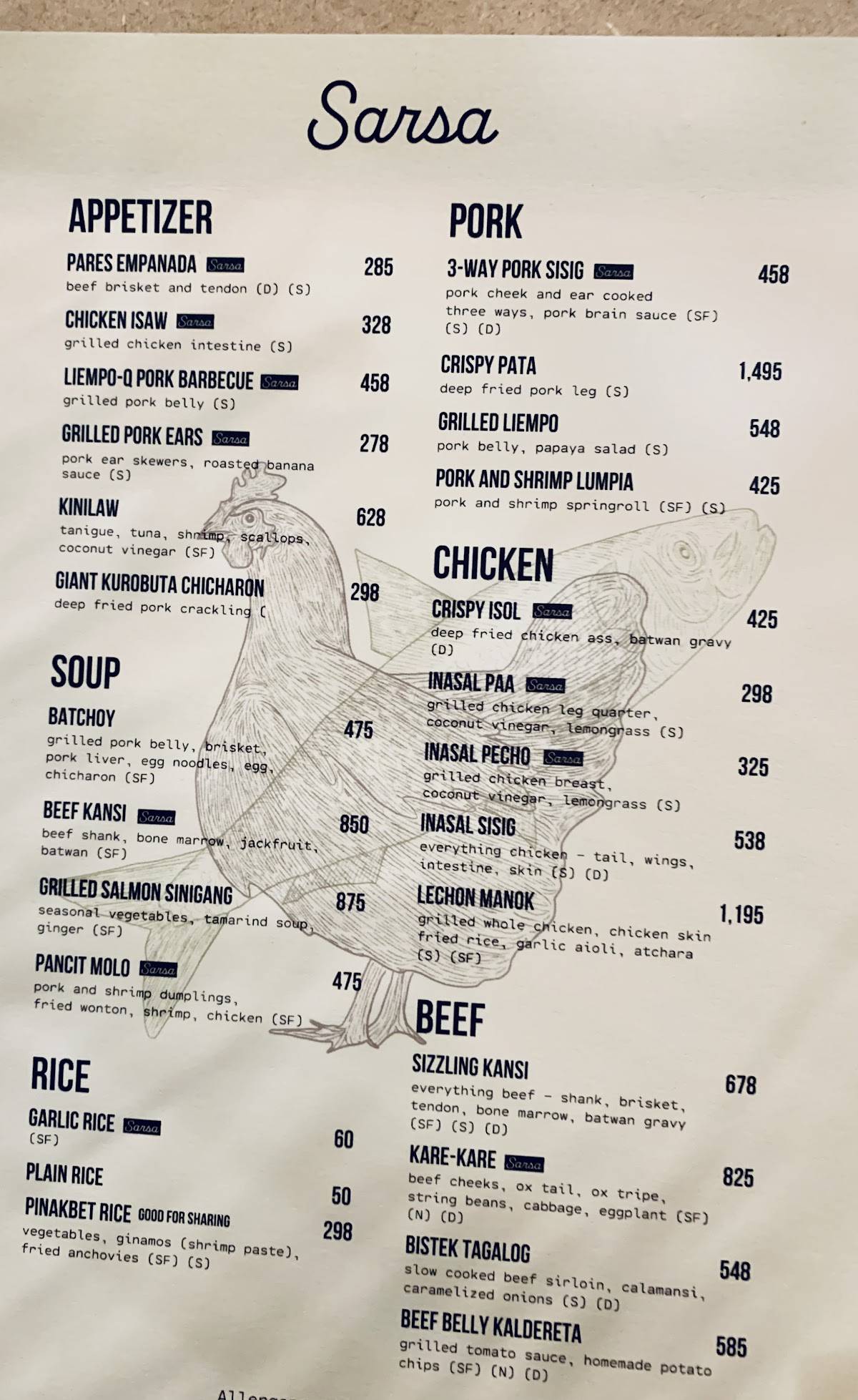 Menu at Sarsá Kitchen + Bar, Makati, 109 Rada