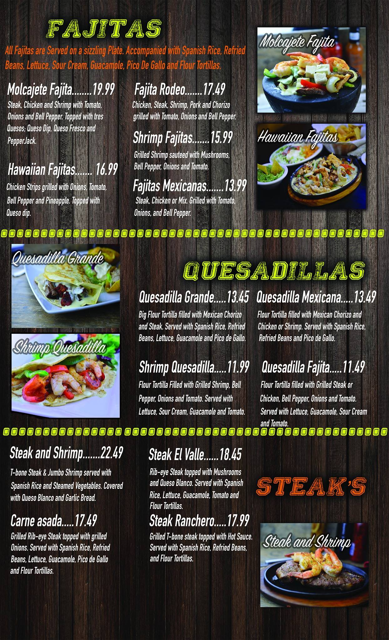Menu at El Mezcal restaurant, Sauk Centre