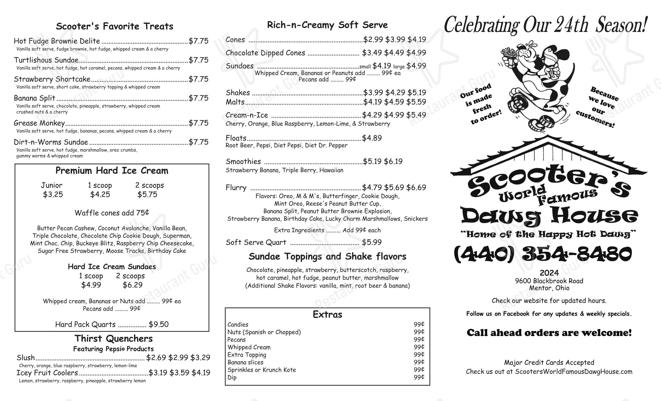 Menu at Scooter's World Famous Dawg House restaurant, Mentor