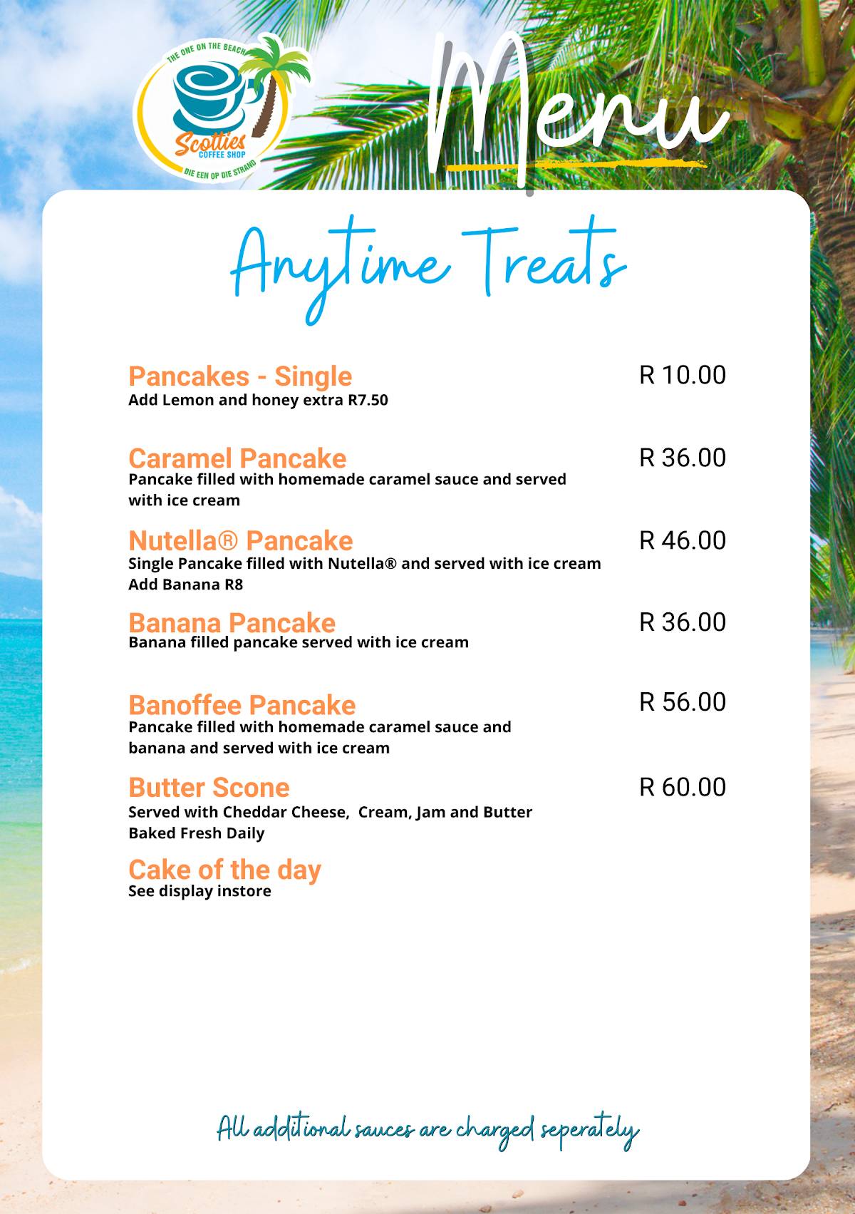 Menu at Scotties Coffee Shop cafe, Scottburgh