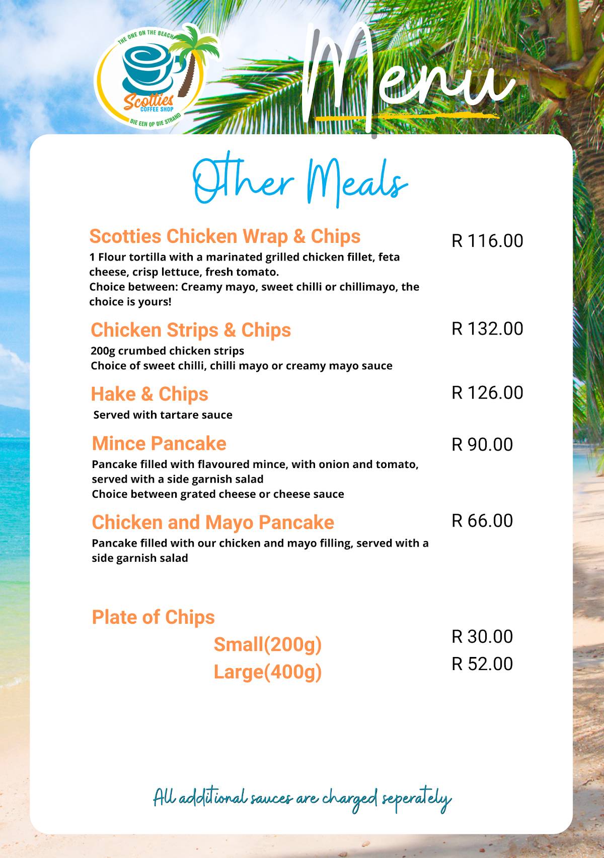 Menu at Scotties Coffee Shop cafe, Scottburgh