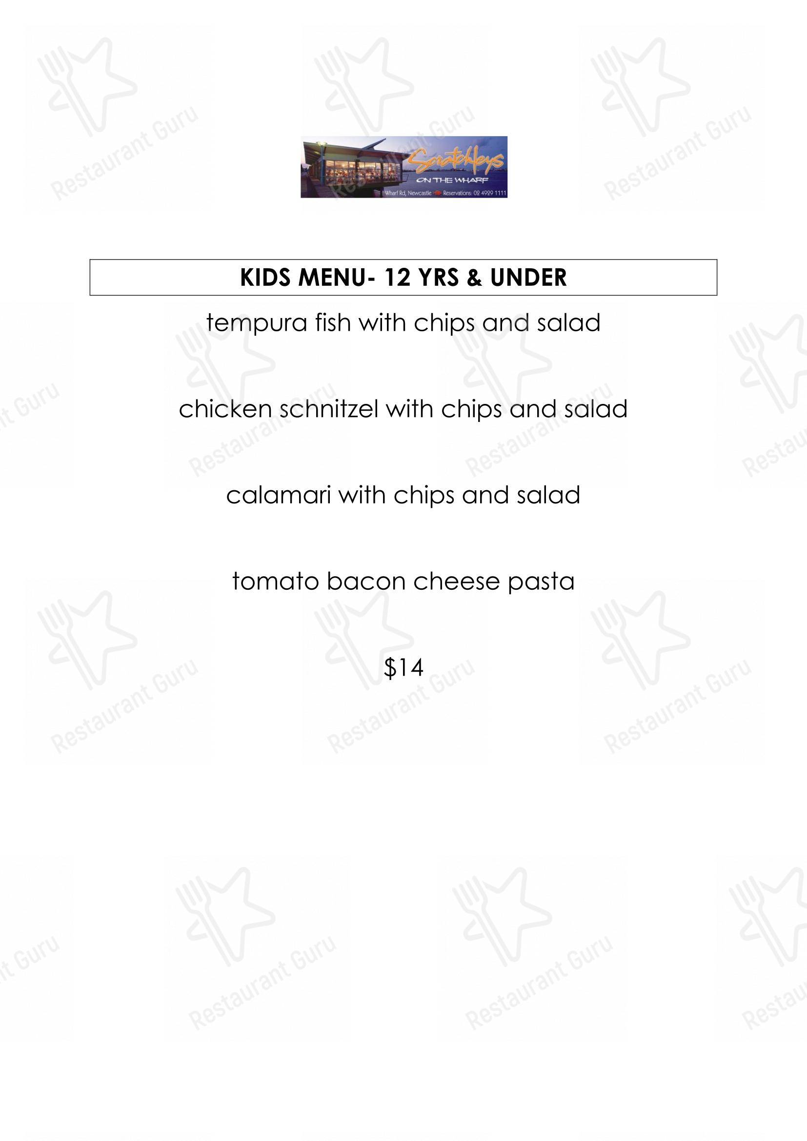 Menu at Scratchleys on the Wharf restaurant, Newcastle, 200 Wharf Rd