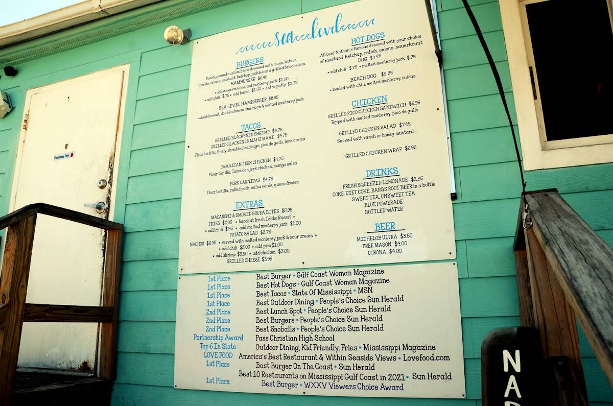 Menu at Sea Level restaurant, Pass Christian