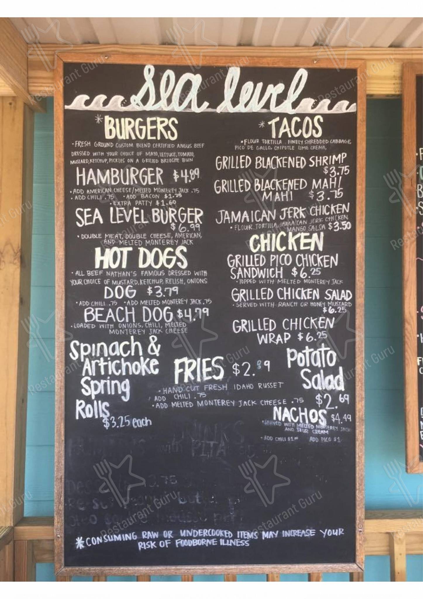 Menu at Sea Level restaurant, Pass Christian