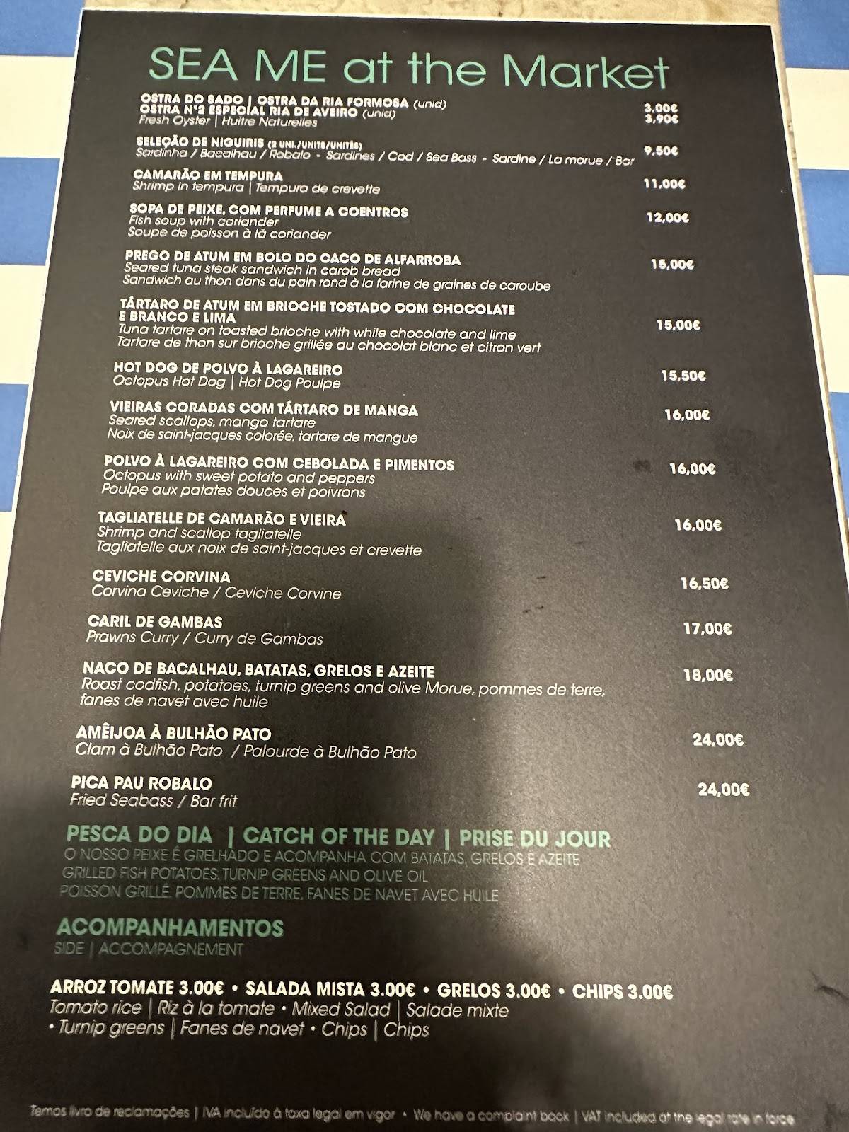 Menu at Sea Me - TimeOut Market restaurant, Lisbon, Av. 24 de Julho 49