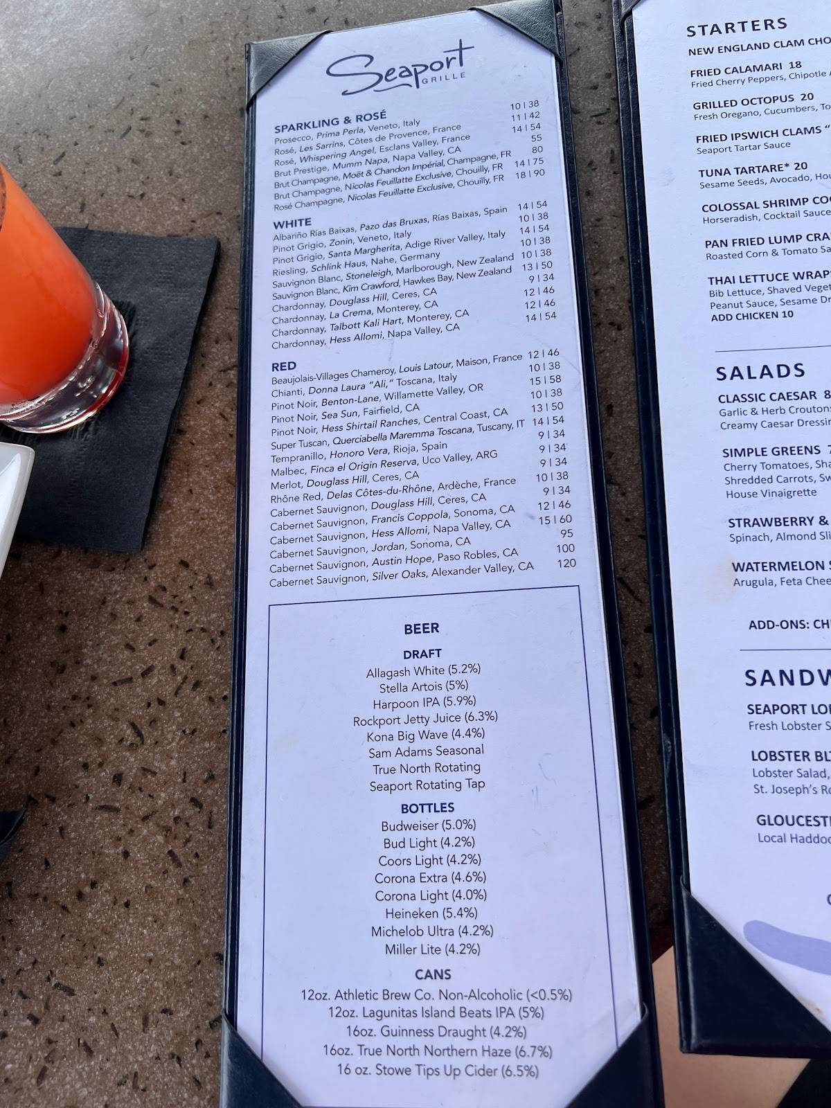 Menu at Seaport Grille restaurant, Gloucester, 6 Rowe Sq