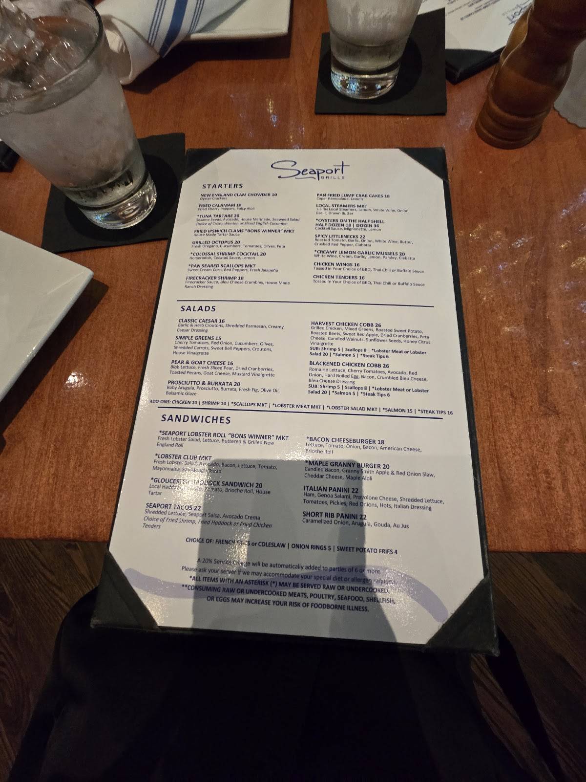 Menu at Seaport Grille restaurant, Gloucester, 6 Rowe Sq