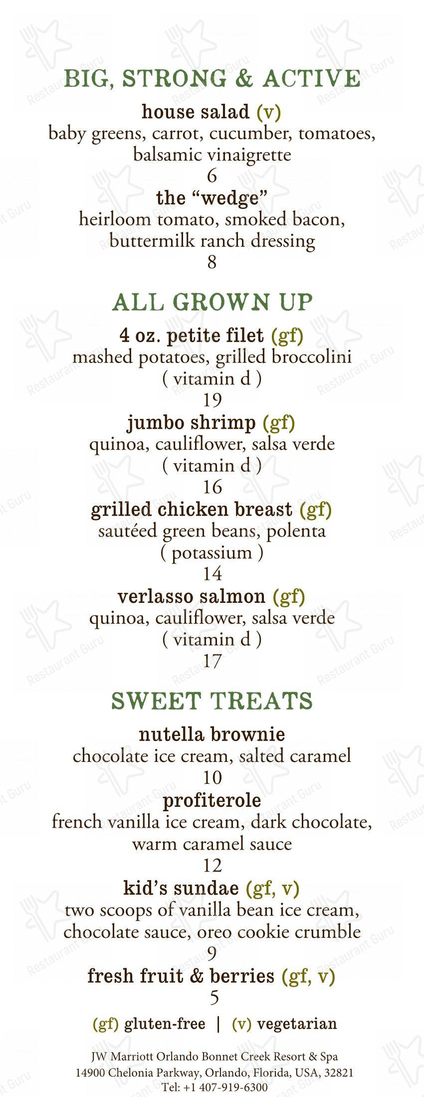 Menu at Sear + Sea Woodfire Grill steakhouse, Orlando