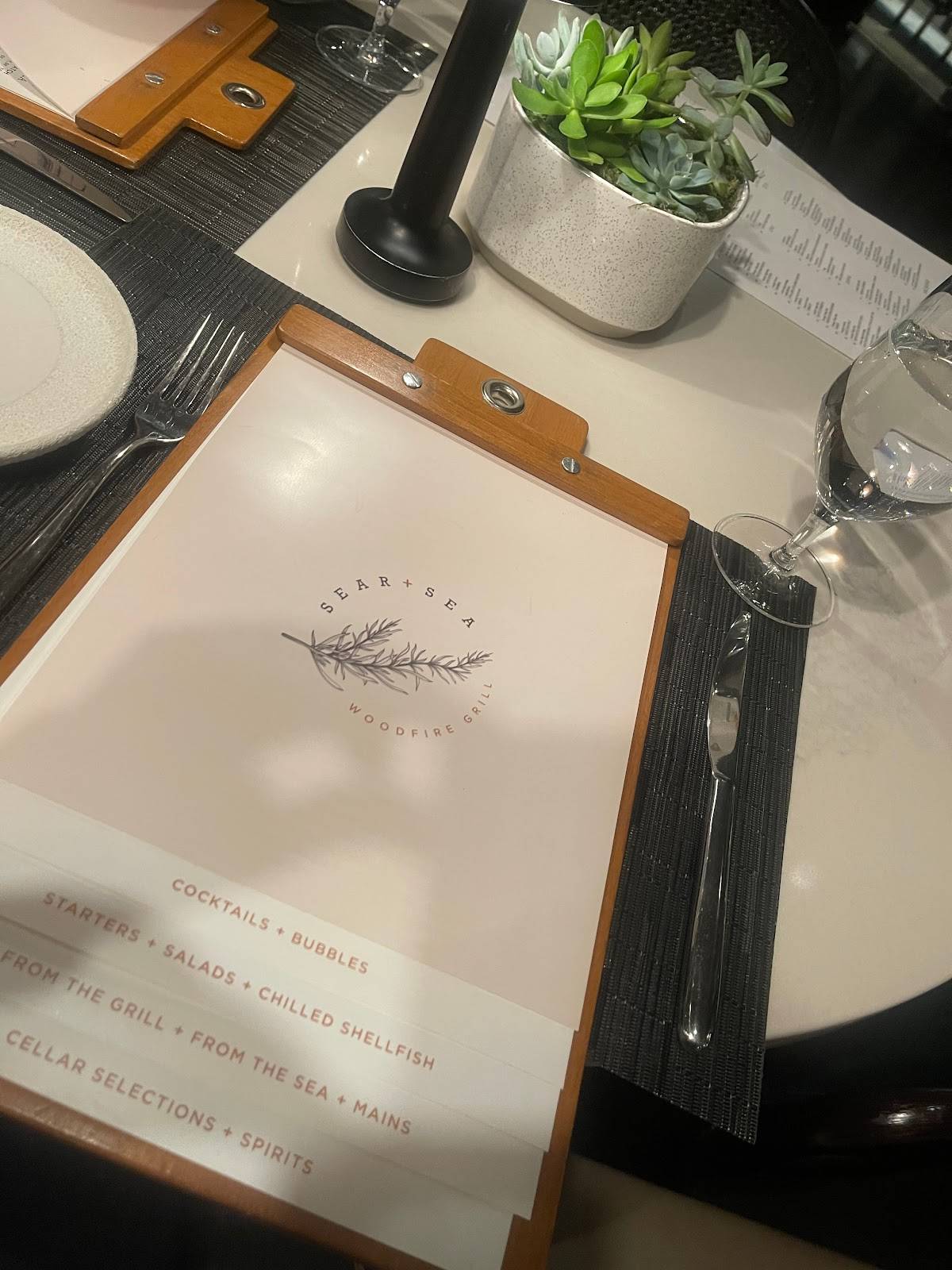 Menu at Sear + Sea Woodfire Grill steakhouse, Orlando