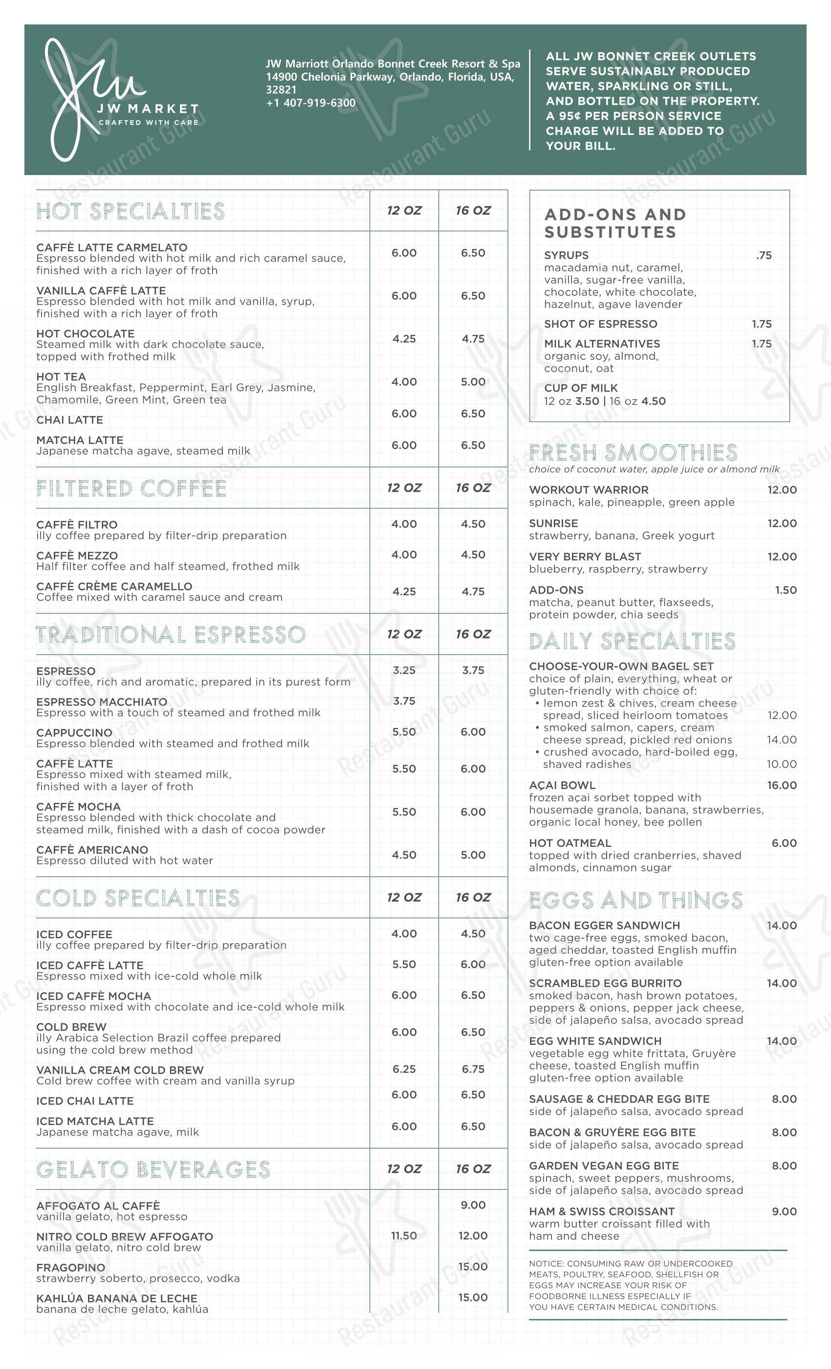Menu at Sear + Sea Woodfire Grill steakhouse, Orlando