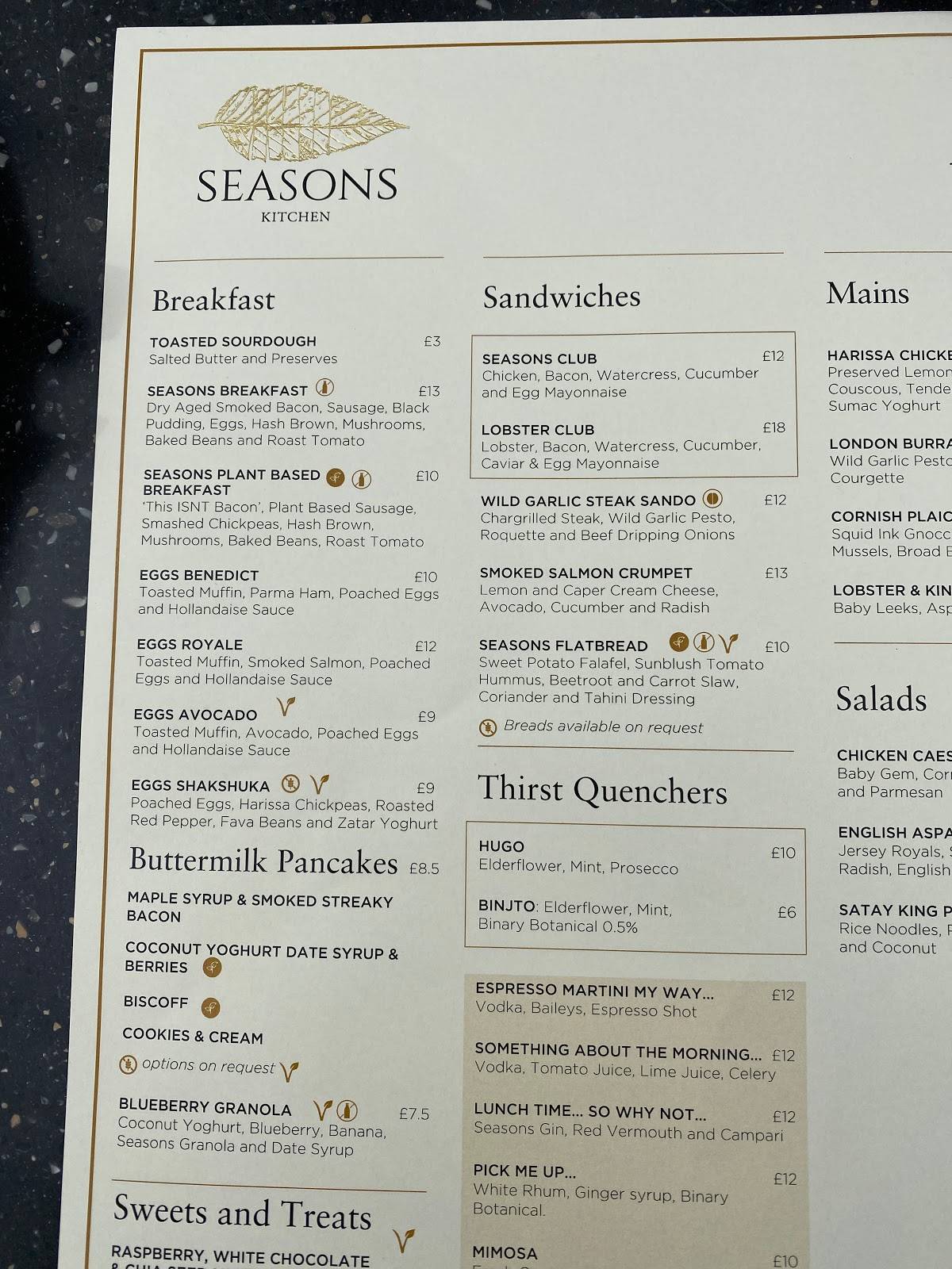 Menu at Seasons Kitchen restaurant, Windlesham