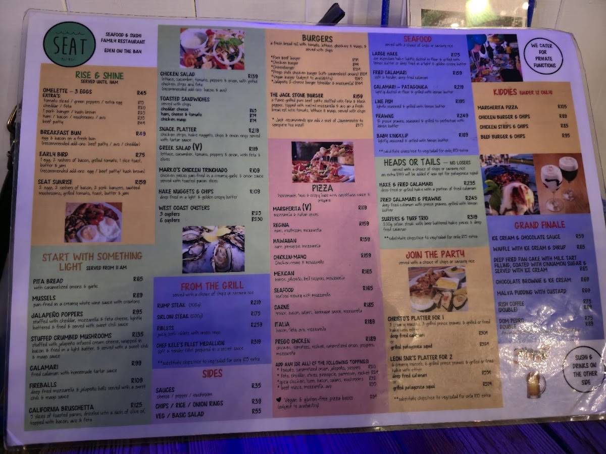 Menu at Seat Restaurant, Cape Town
