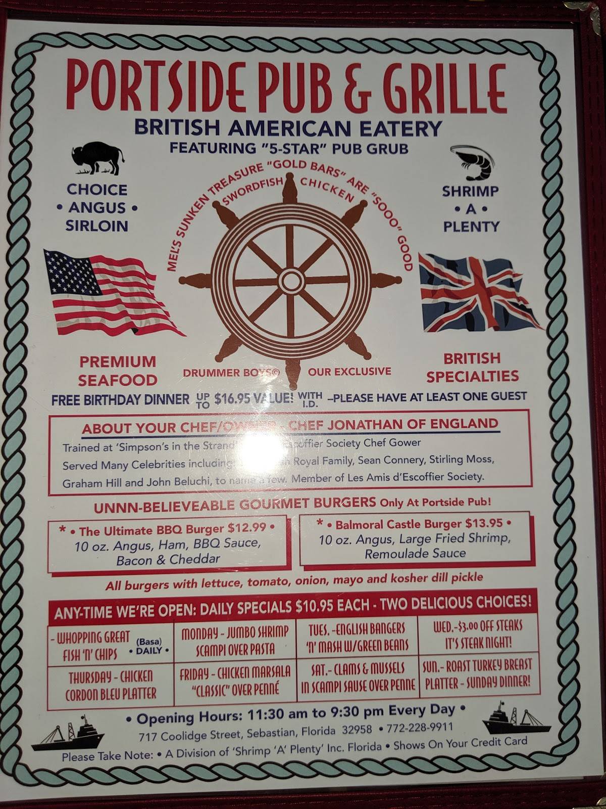Menu at Portside Pub & Grille, Sebastian
