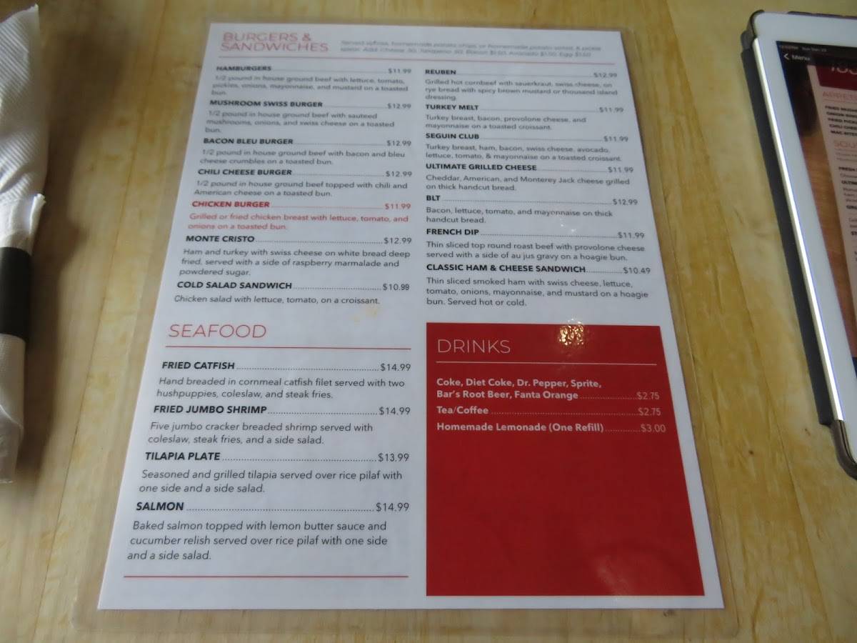 Menu at 1838 Grill restaurant, Seguin