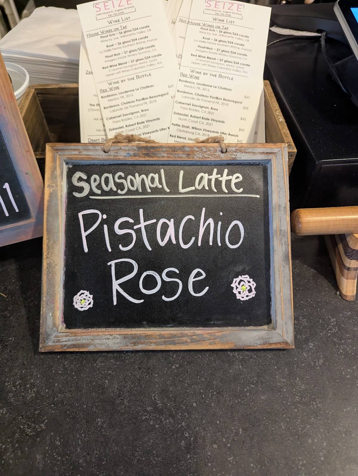 Menu at Seize the Cafe, Eugene