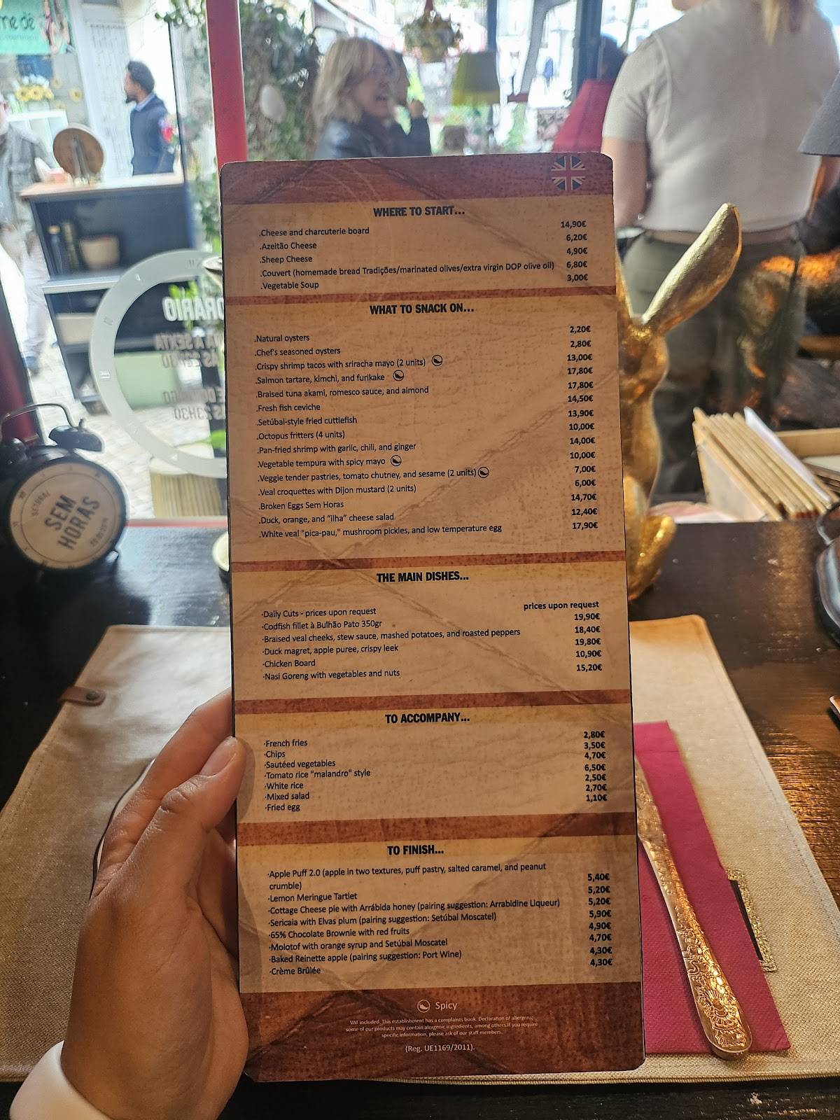 Menu em Sem Horas restaurante, Setúbal