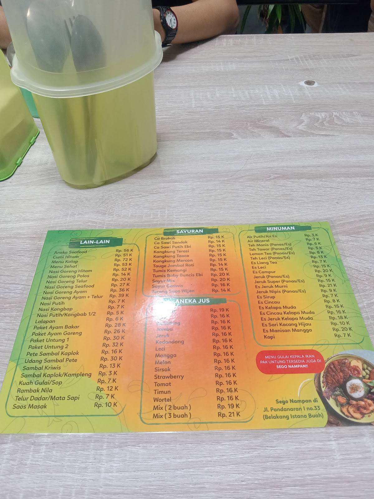 Menu at Gulai Kepala Ikan Pak Untung restaurant, Semarang, Jl ...