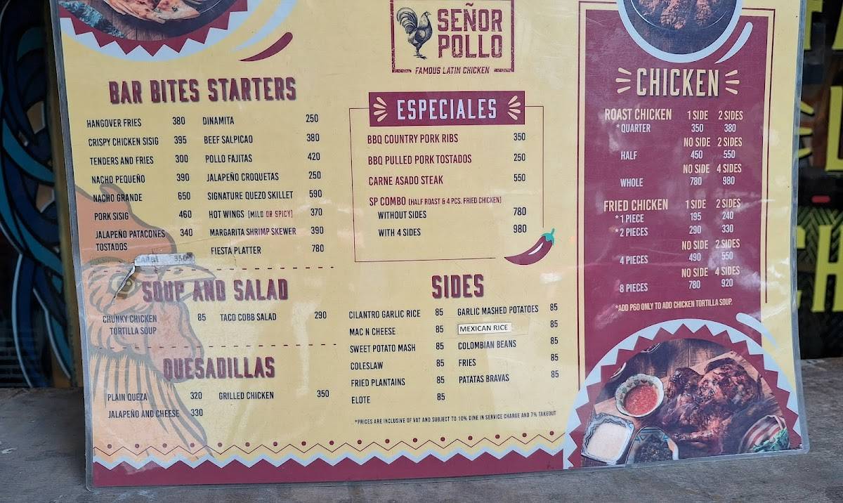 Menu at Señor Pollo restaurant, Makati, 130 Dela Rosa Street