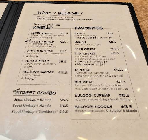 Menu at Seoul Bites restaurant, Leduc