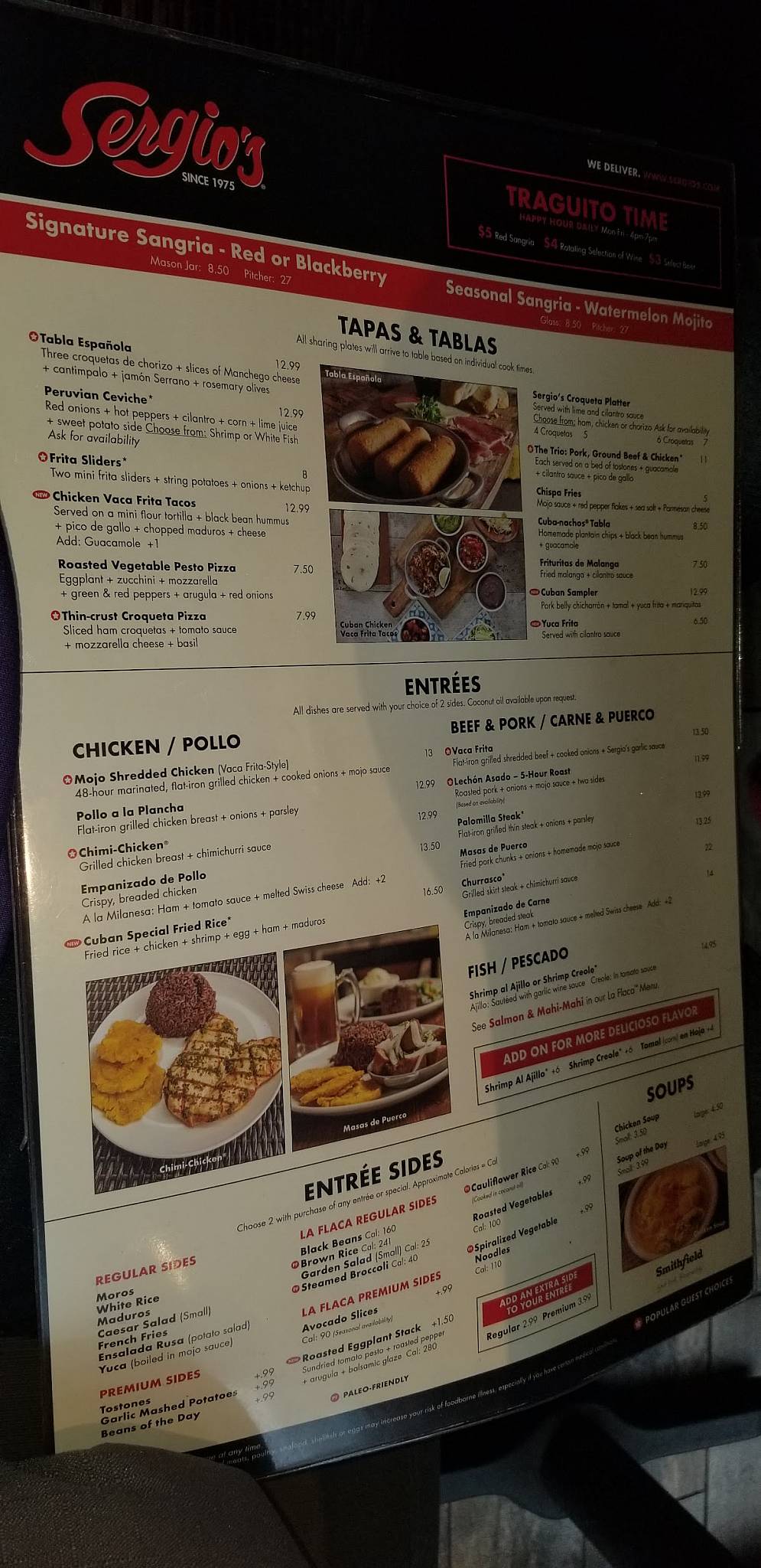 Menu at Sergio's Restaurant, Doral, NW 87th Ave