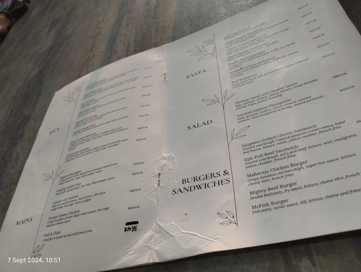 Carta del restaurante Seroja by Kayan, Kajang