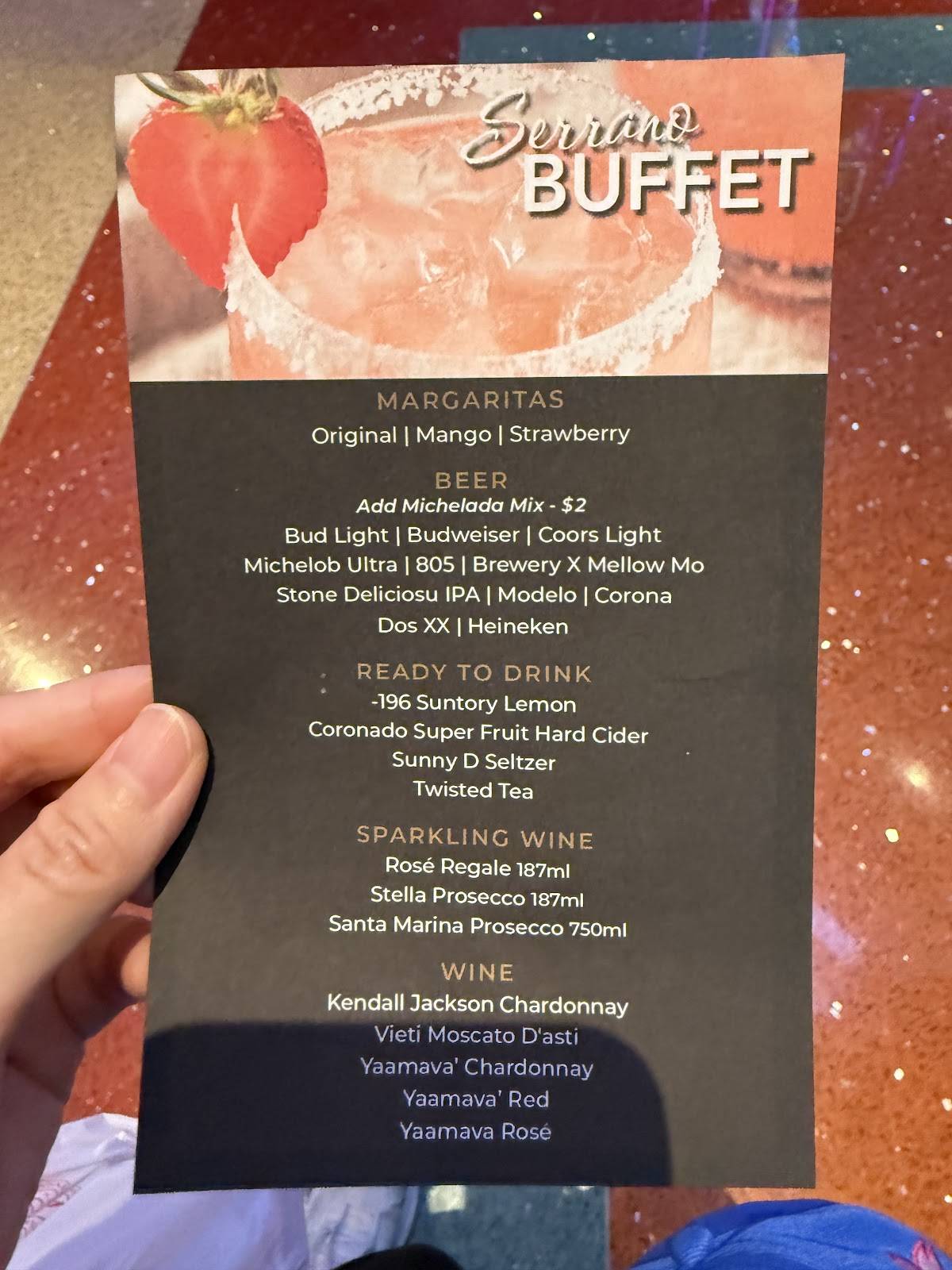 Menu at Serrano Buffet restaurant, Highland, 777 San Manuel Blvd S
