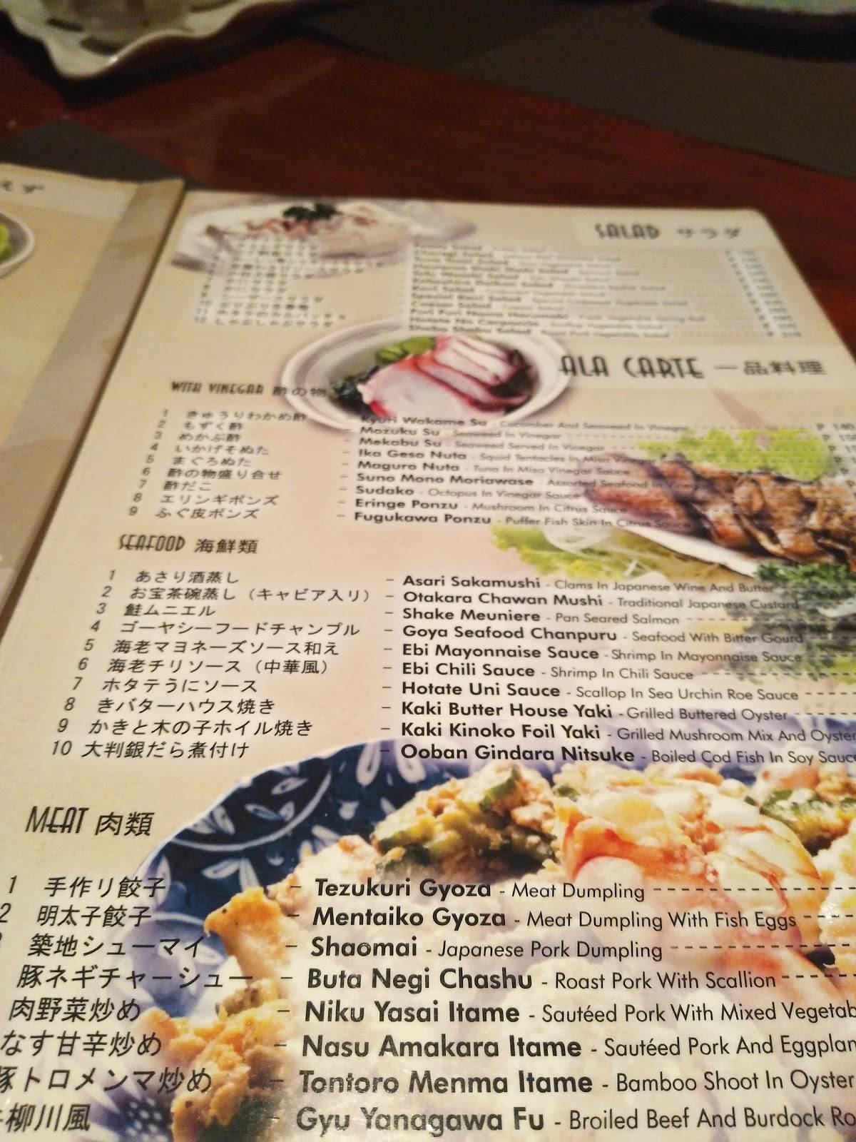 Menu at Seryna Japanese Restaurant, Makati, Chino Roces Ave