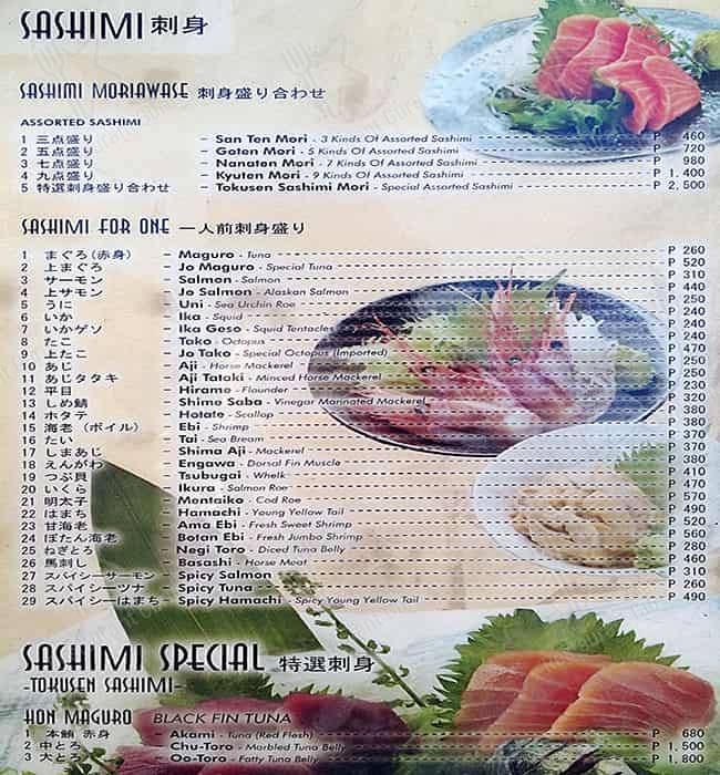 Menu at Seryna Japanese Restaurant, Makati, Chino Roces Ave