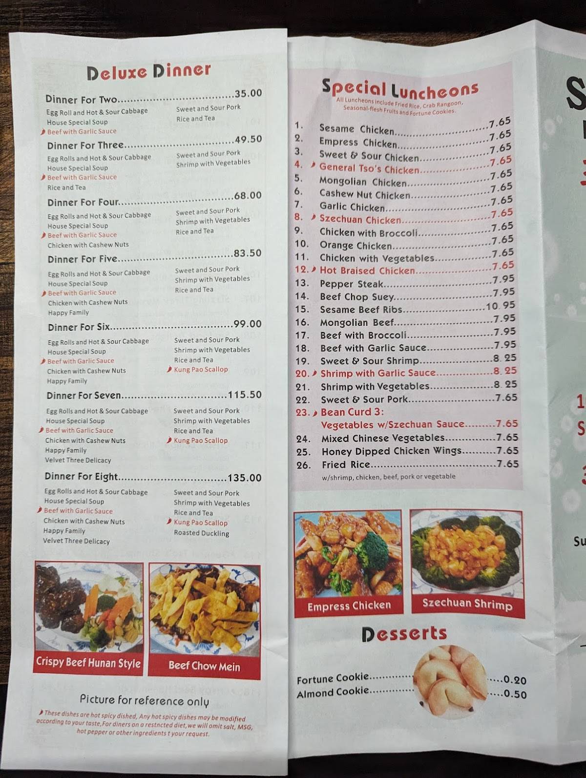Menu at Sesame restaurant, Sunset Hills