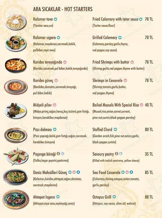 Menu at Seven Hills Restaurant, Istanbul