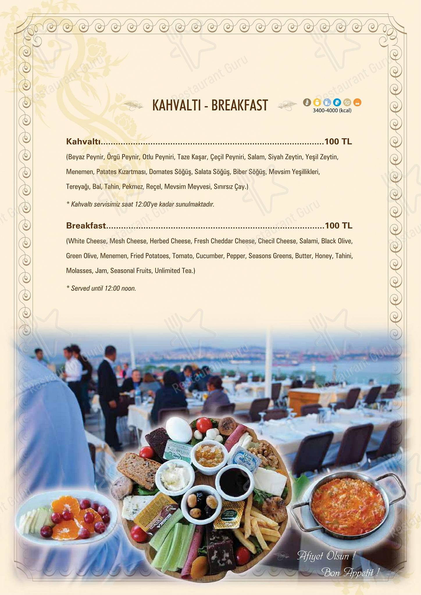 Menu at Seven Hills Restaurant, Istanbul